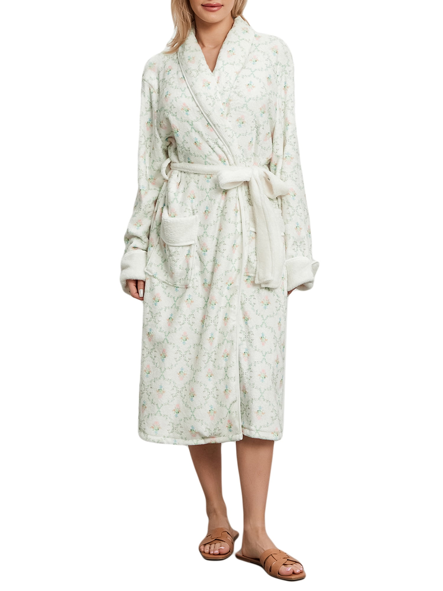 Baby Sweetie Women Winter Kimono Bathrobe Floral Print Warm Long Sleeve ...