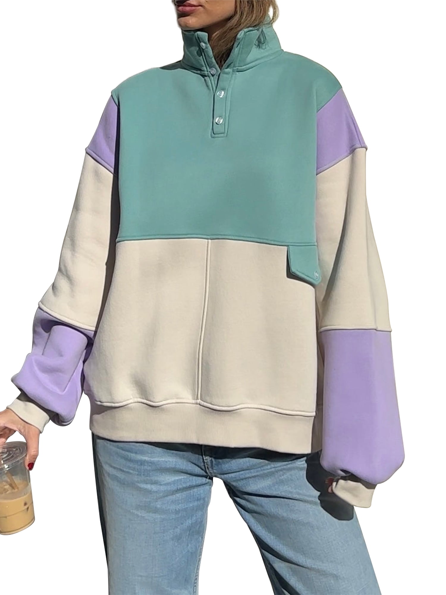 Baby Sweetie Women's Oversized Sweatshirt Contrast Color Long Sleeve ...