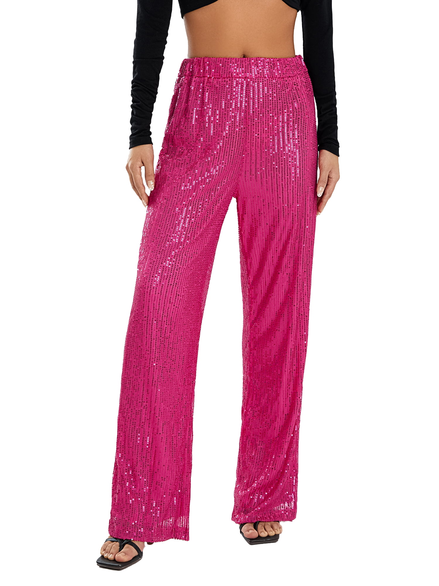 Baby Sweetie Women's Sequin Sparkle Pant Casual Elastic High Waist ...