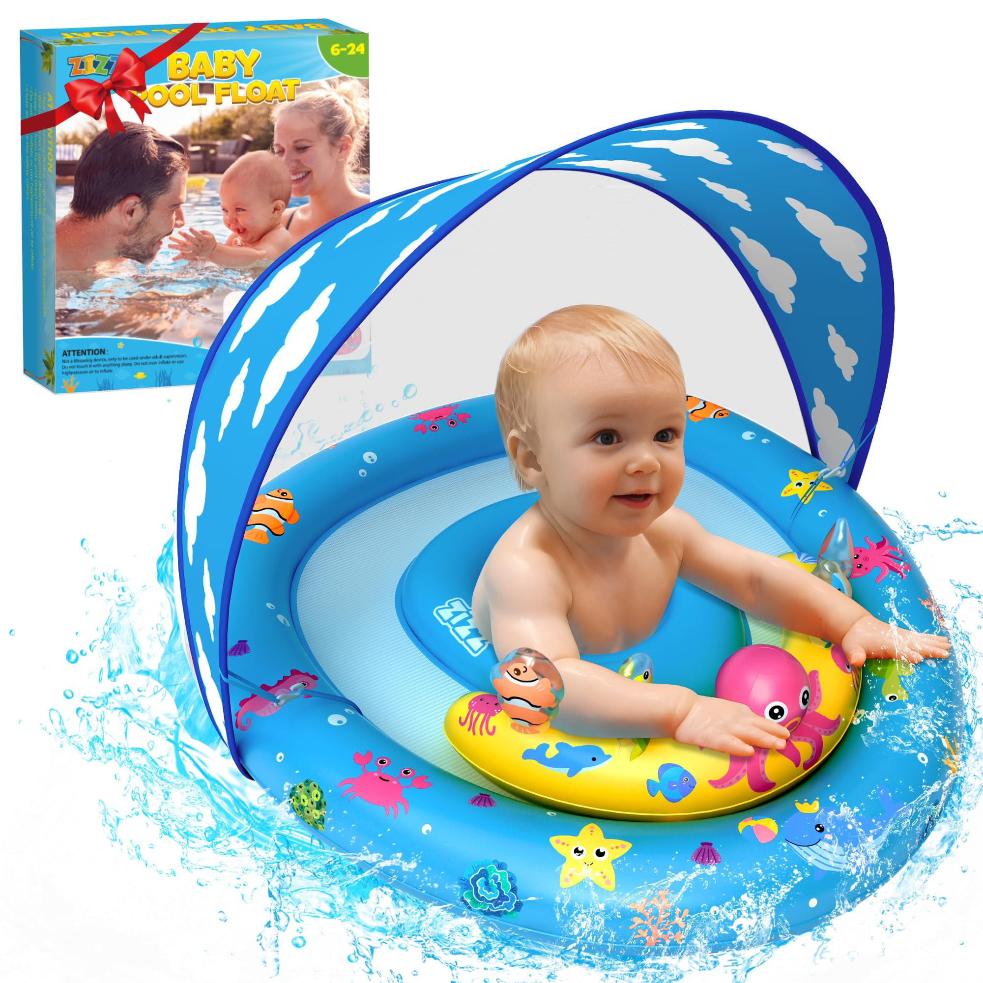 Baby Swim Float Toys - Baby Pools 6-12 Months, Pool Float With Canopy ...