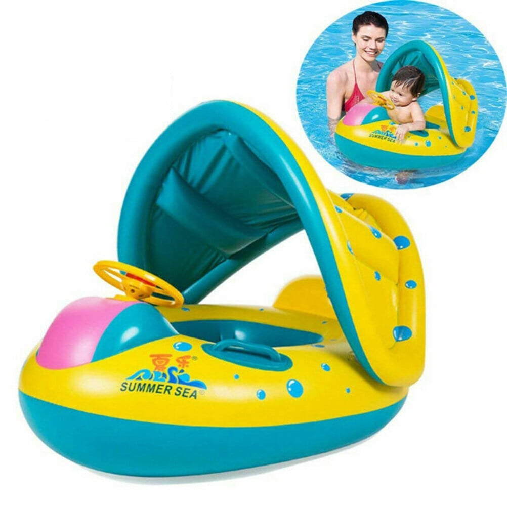 Inflatable Baby Pool Float with Sunshade Canopy, Safety Seat for Infant ...