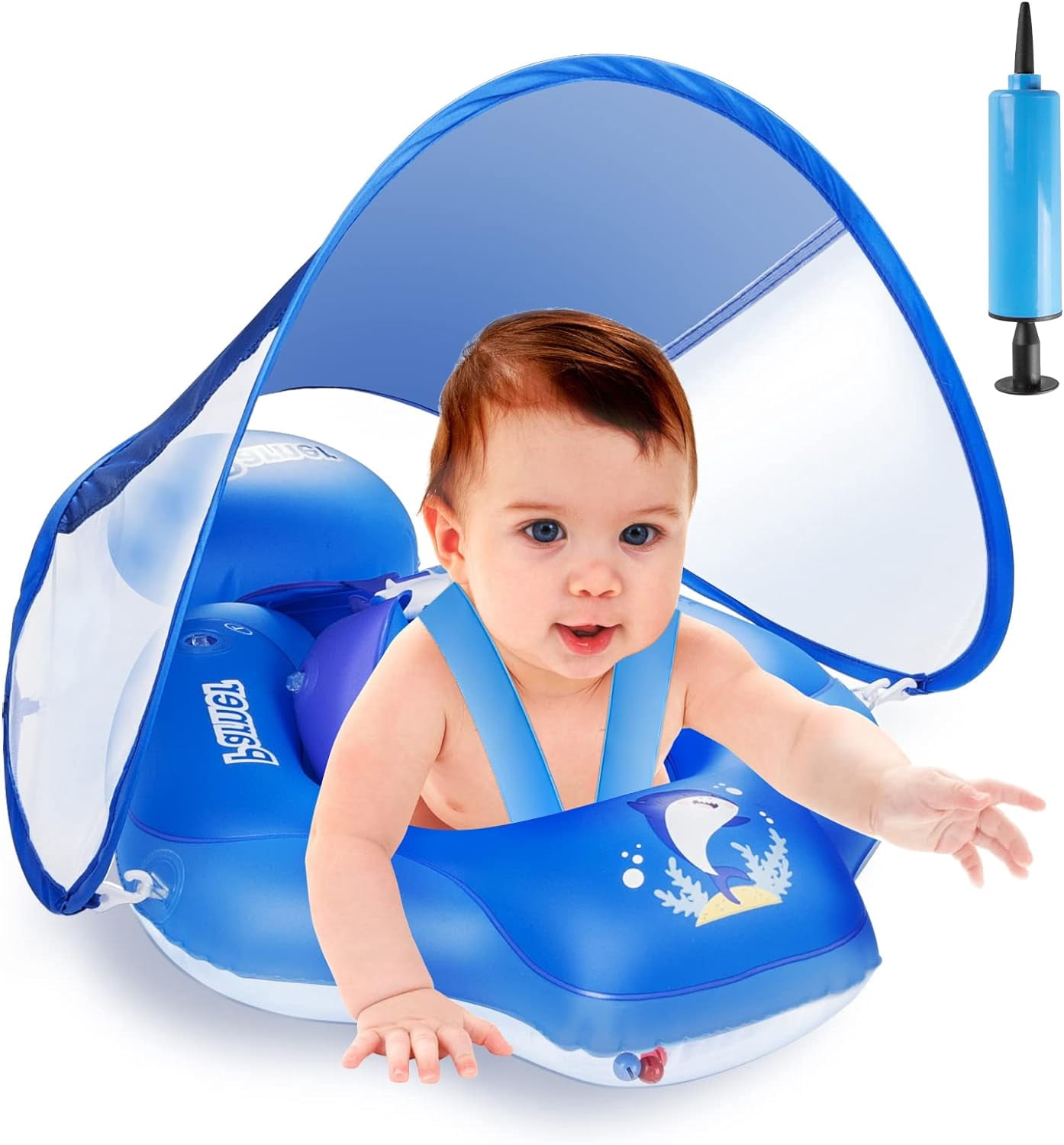 Baby Swimming Float, Inflatable Baby Pool Float with SPF 50+ Sun Canopy ...