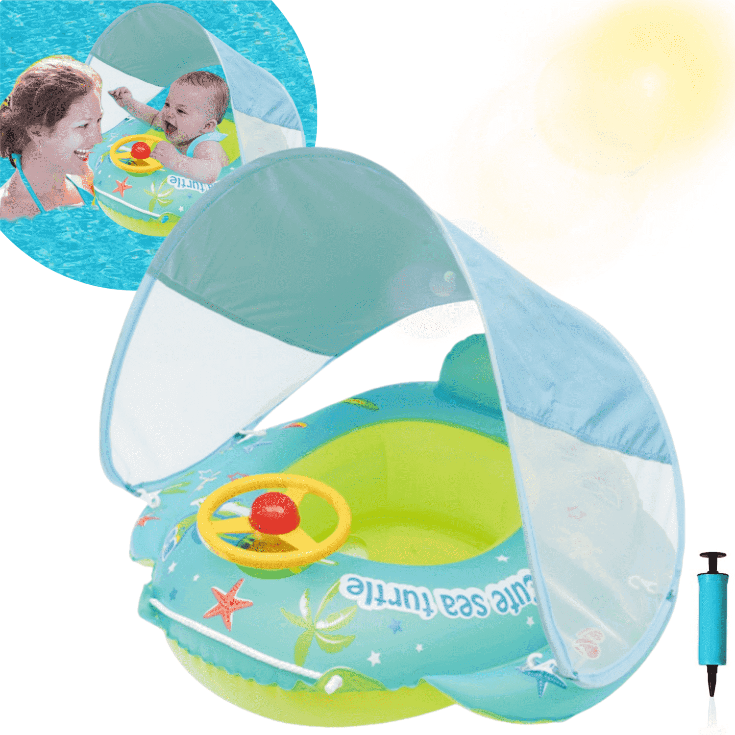Baby Swimming Float with Sun Protection Canopy, Baby Pool Float Infant ...