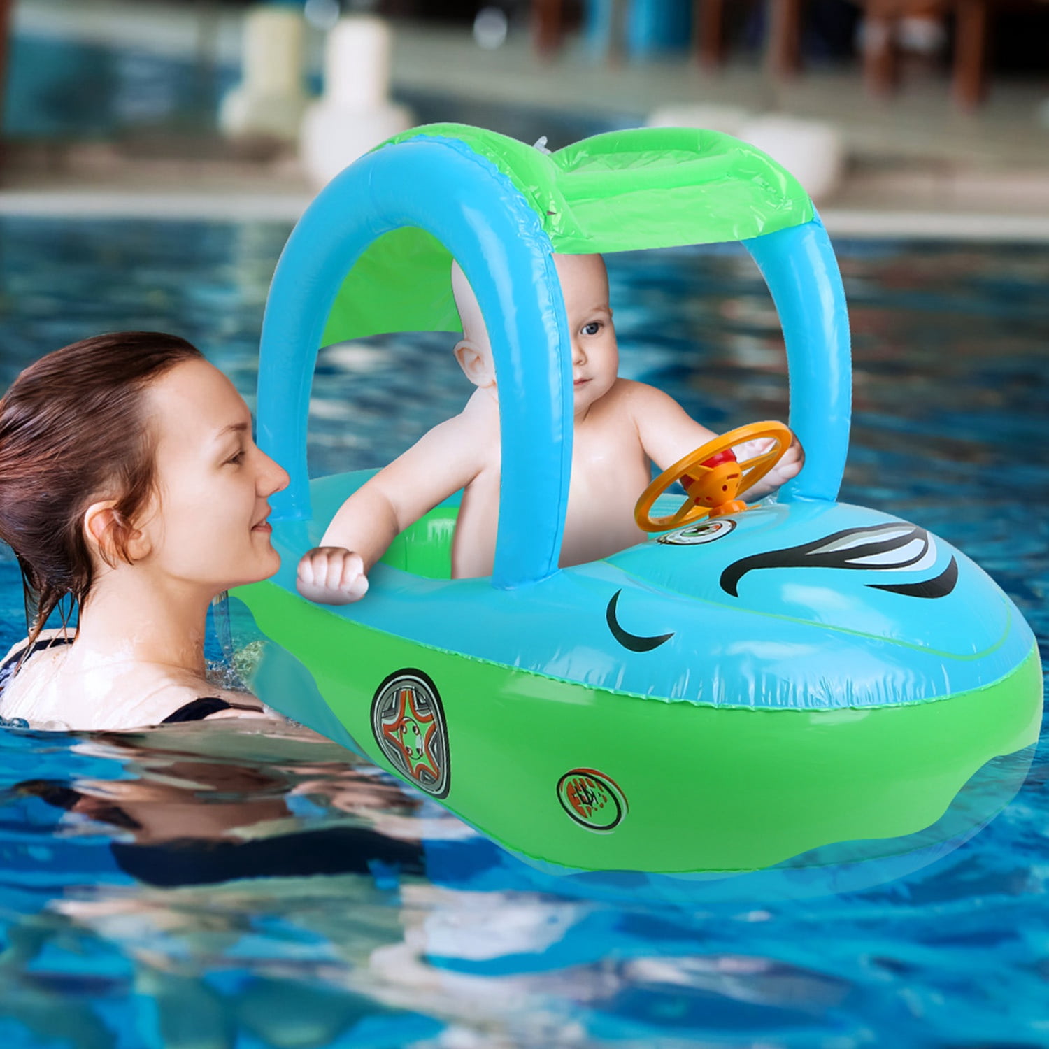Baby Swimming Pool Float TeqHome Car Shaped Swim Float Boat with Sun ...