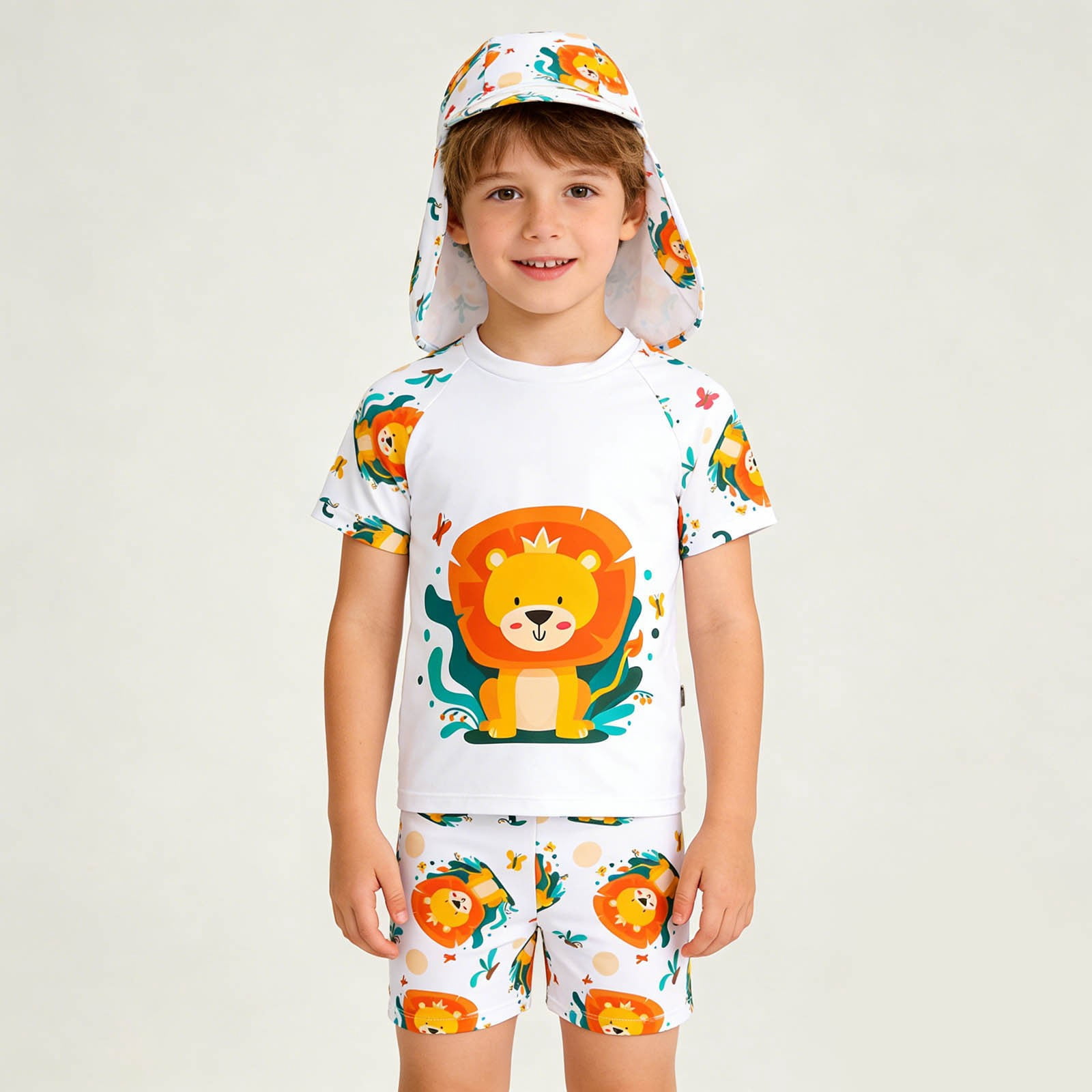 Baby Swimsuit Boy Cartoon Print Short Sleeve Crewneck Sun Protective ...