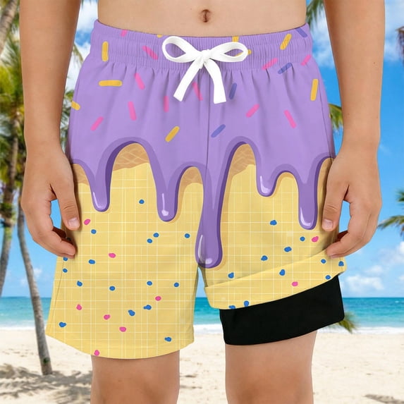 Baby Swimsuit Boy Ice Cream Style Print Quick Dry Drawstring Short Swim ...