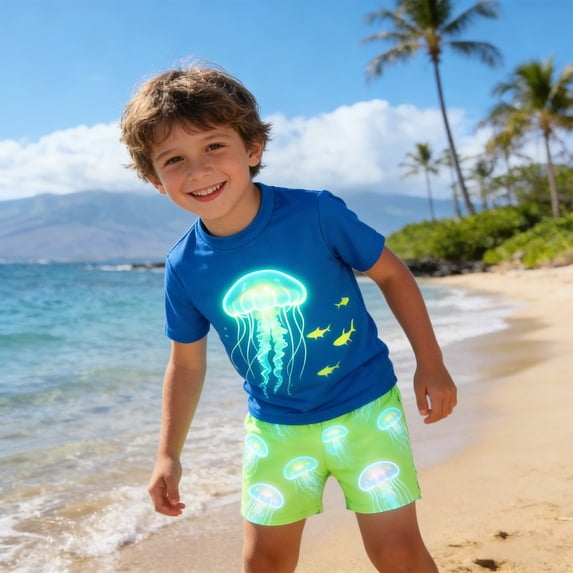 Baby Swimsuit Boy Kids Short Sleeve Ocean Theme Rash Guard and Shorts ...