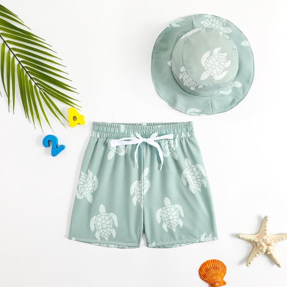 Baby Swimsuit Boy Little Turtle Print Flat Angle Swim Trunks with ...