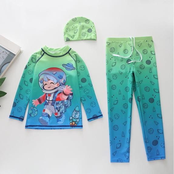 Baby Swimsuit Boy Size 7-8Y Cartoon Character Print Long Swimsuit Set ...