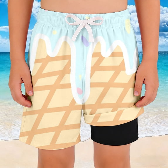 Baby Swimsuit Boy Sun Protective 3D Ice Cream Print Quick Dry Tie Waist ...