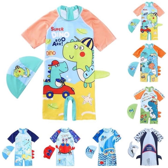 Baby Swimsuit Boy Toddler Boys Short Sleeve Cartoon One Piece Swimsuit ...