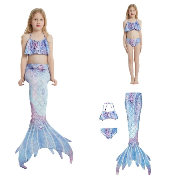 Baby Swimsuit Girl 3 Piece Bikini Halter Sleeveless Ruffle Trim Tie Dye ...