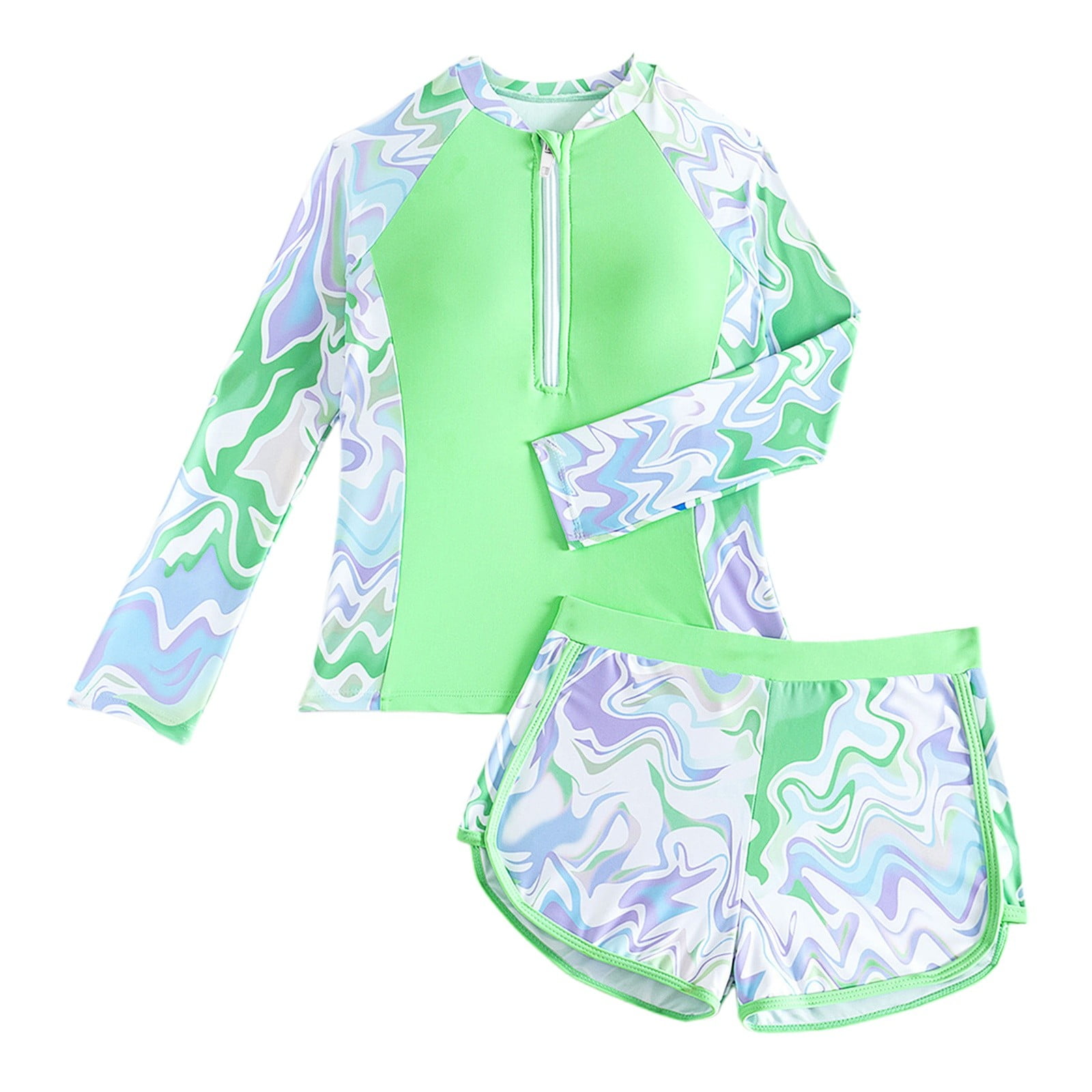 Baby Swimsuit Girl Beach Hot Spring Yoga Long Sleeve Patchwork Prints ...