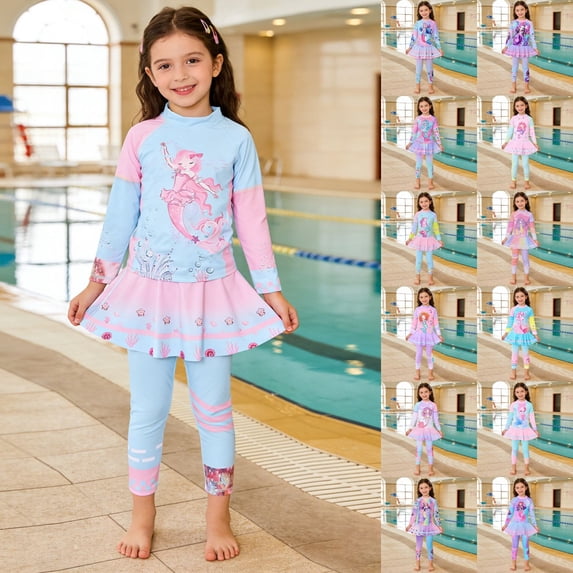Baby Swimsuit Girl Cute Cartoon Print 2 Piece Sun Bathing Swimsuit for ...
