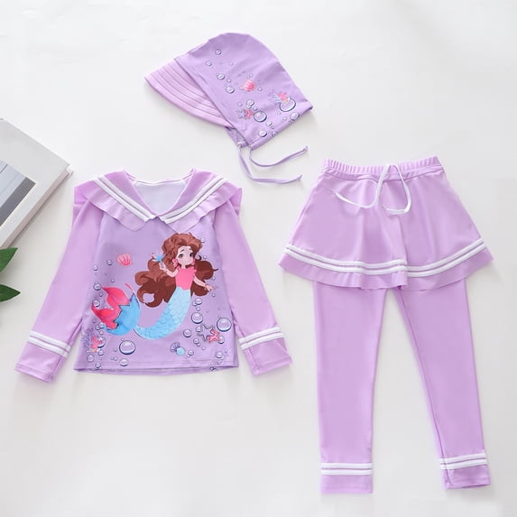 Baby Swimsuit Girl's Long Sleeve Two Piece Print Swimsuits Set Girls ...