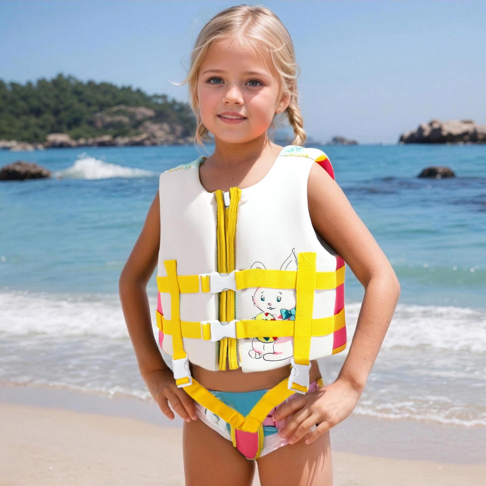 Baby Swimsuit Kids Buoyancy Vest with V Neck Print Design Bathing Suits ...