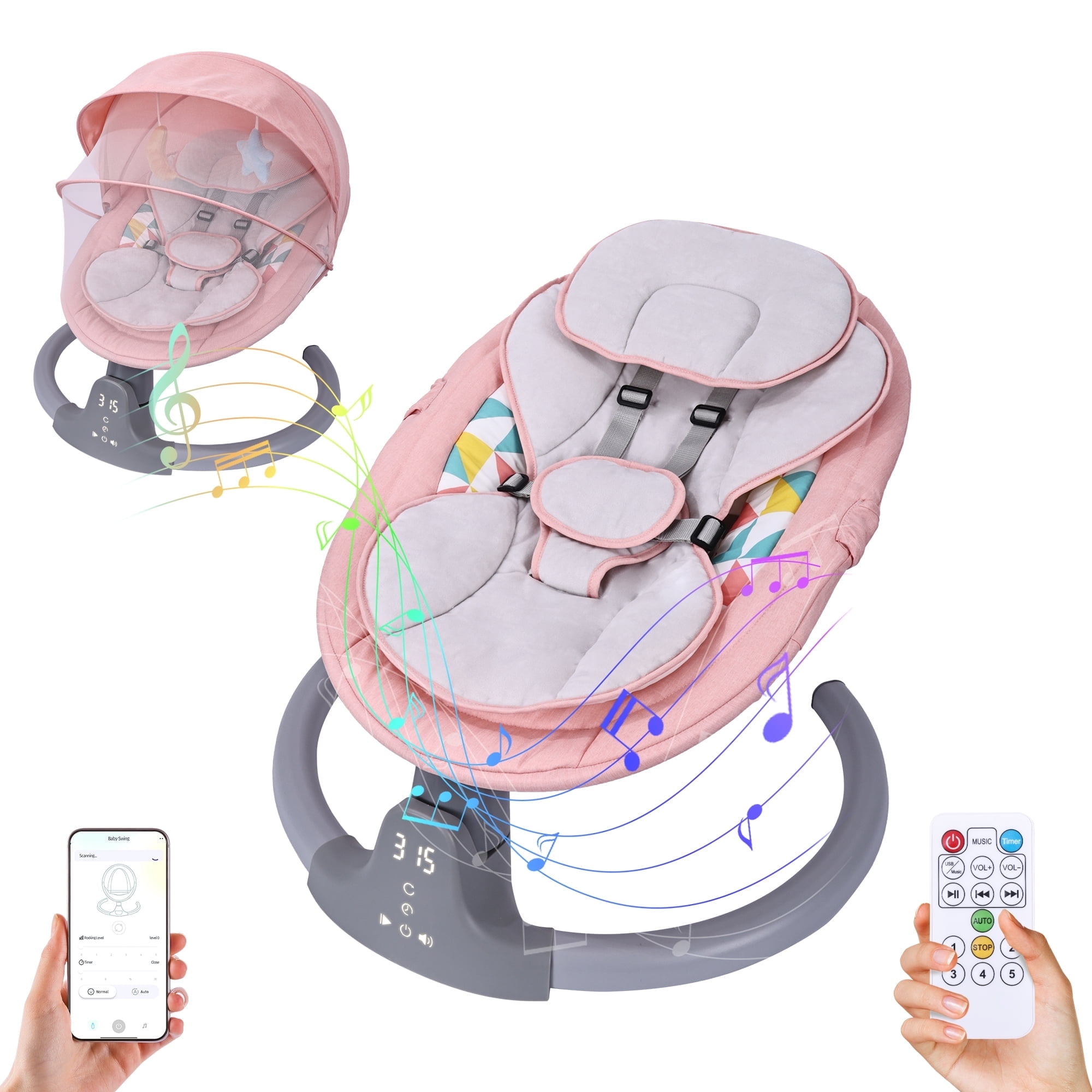 Baby Swing, HDJ Baby Swing for Infants, Portable Electric Baby Rocker ...