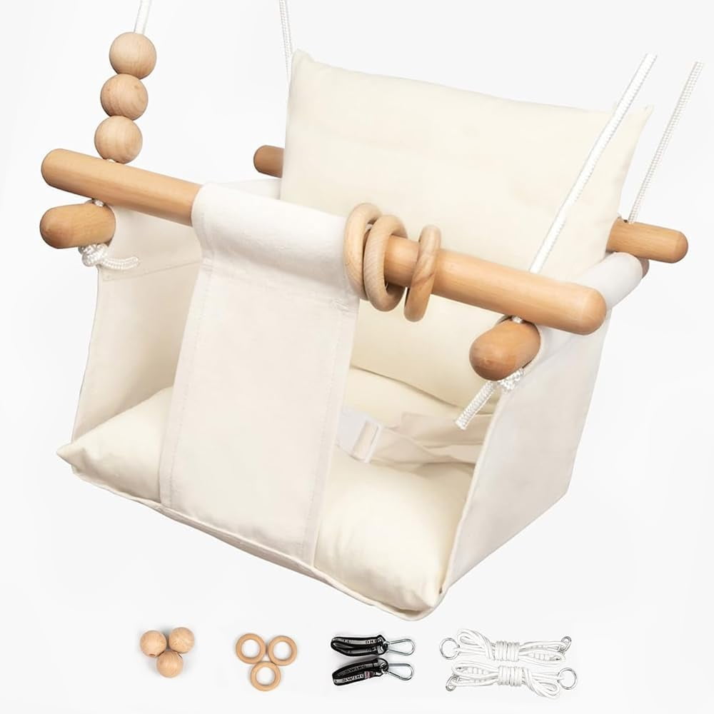 Baby Swing Outdoor Indoor Toddler Swing Seat with Safety Belt, Canvas ...