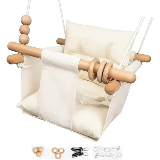 Baby Swing Outdoor Indoor Toddler Swing Seat with Safety Belt, Canvas ...