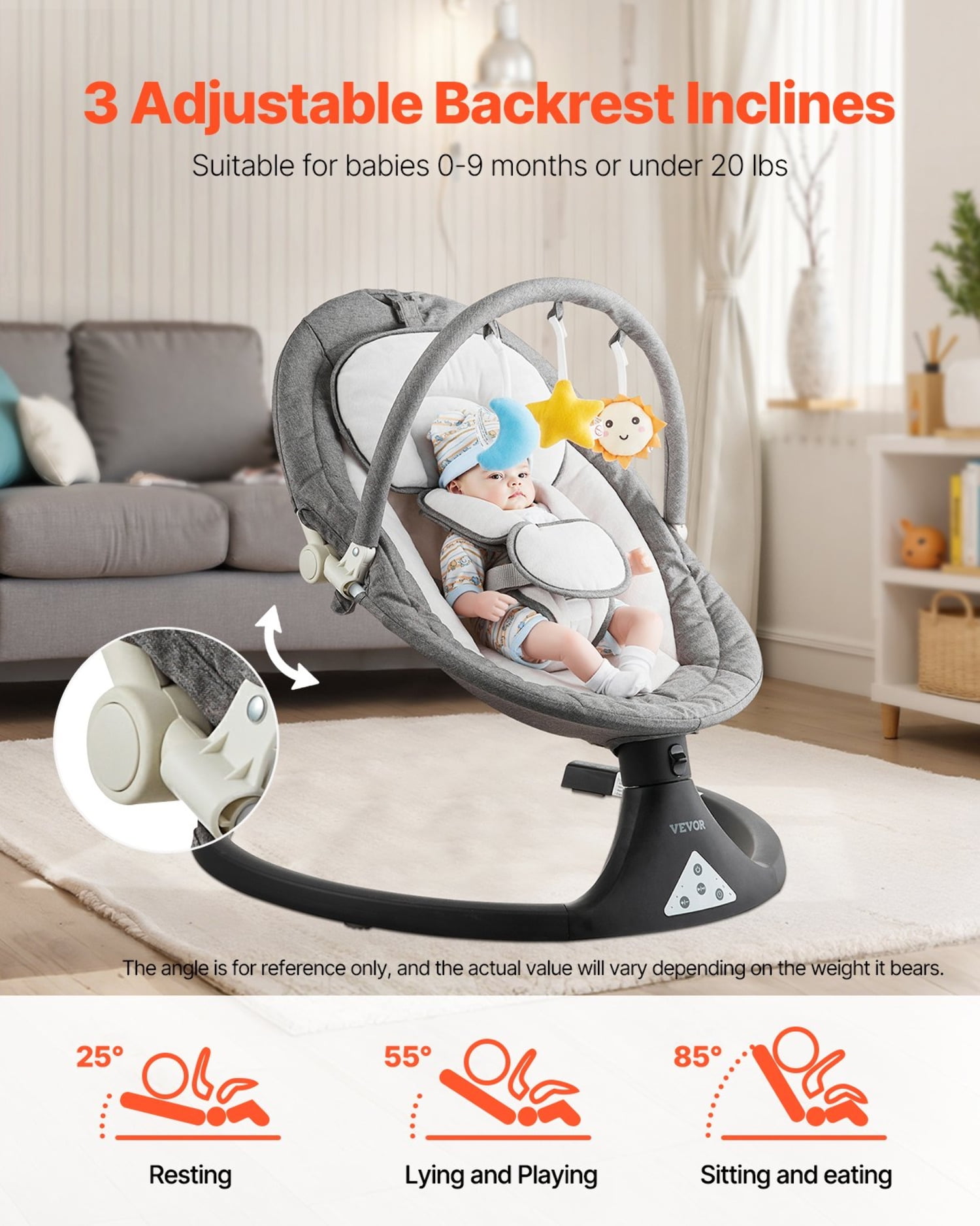 Baby Swing for Infants 5 Speeds 3 Seat Positions Remote Control Toy Bar ...