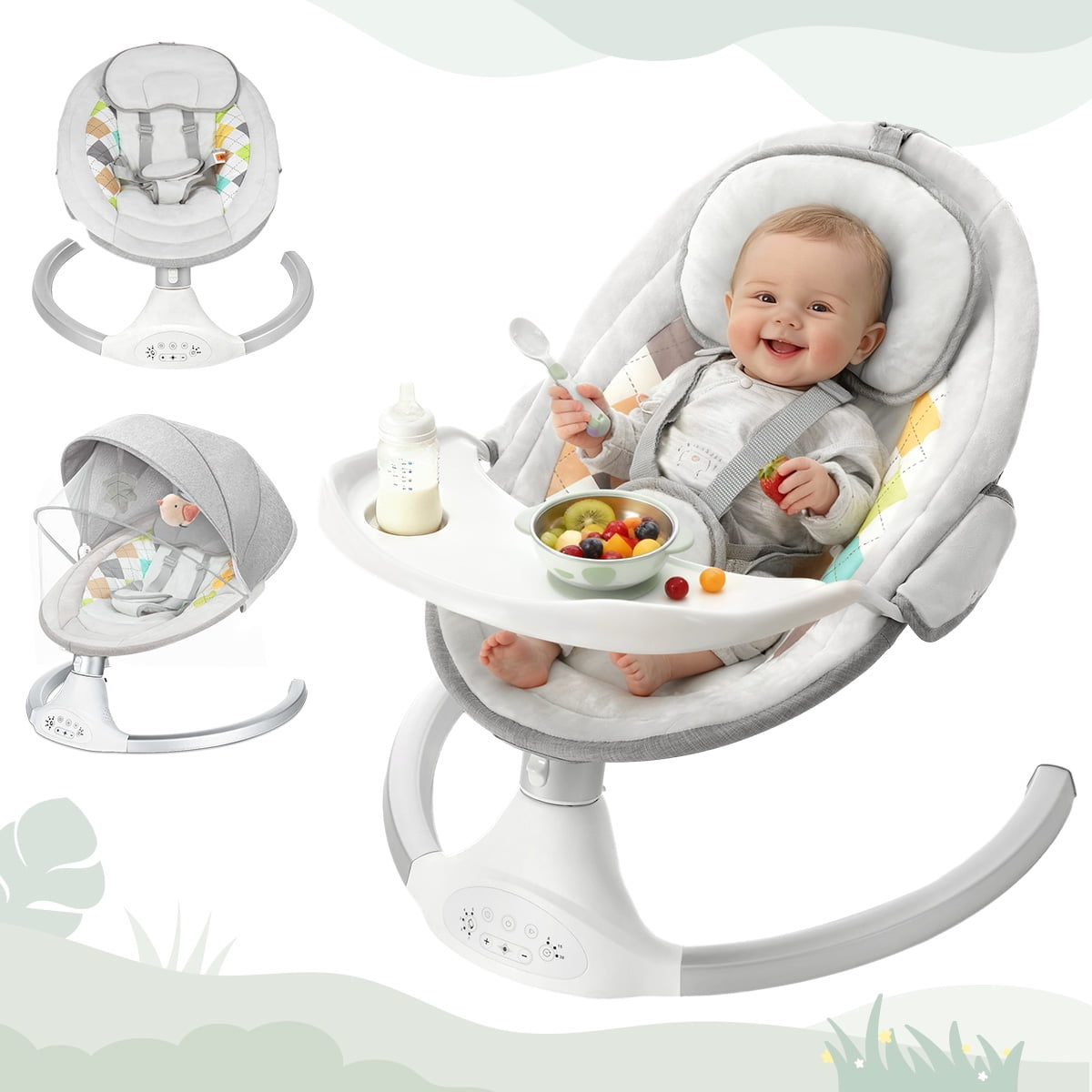 Caveen Baby Swing for Infants, 5-Speed Electric Rocker with Dinner ...