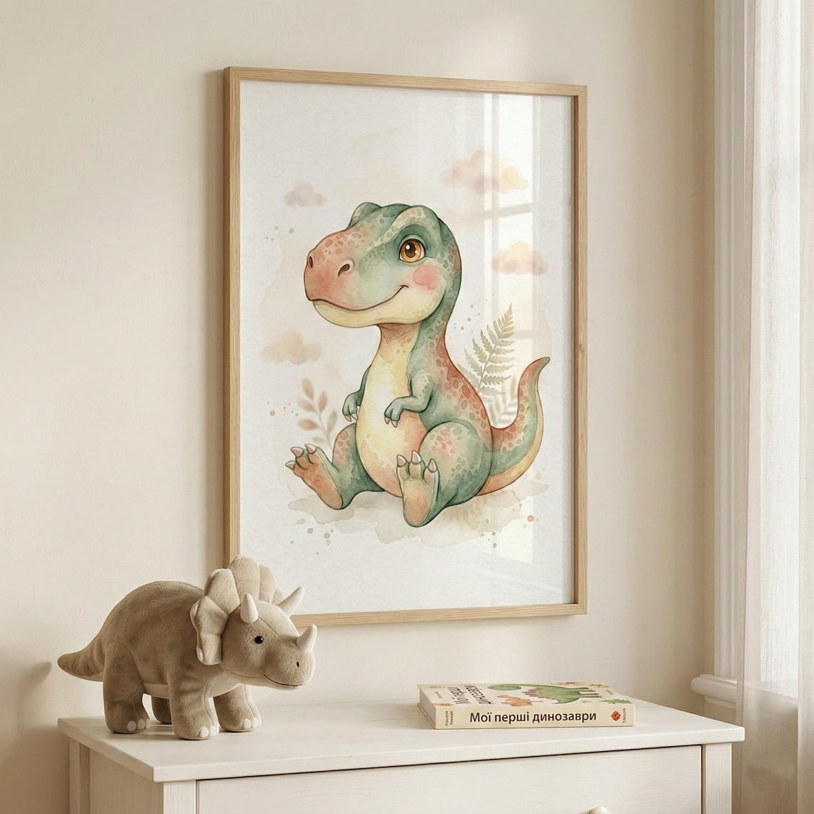 Baby T Rex Dinosaur Poster, Cute Nursery Wall Art, Unframed Paper ...