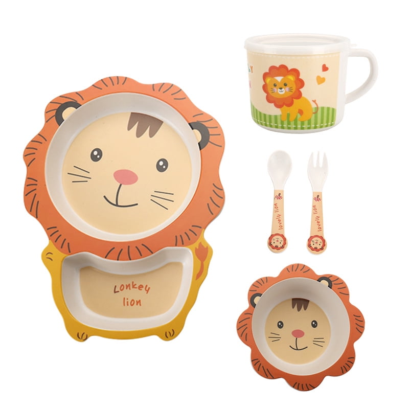 Baby Tableware Lovely Cartoon Children Feeding Dishes Kids Dish Bamboo ...