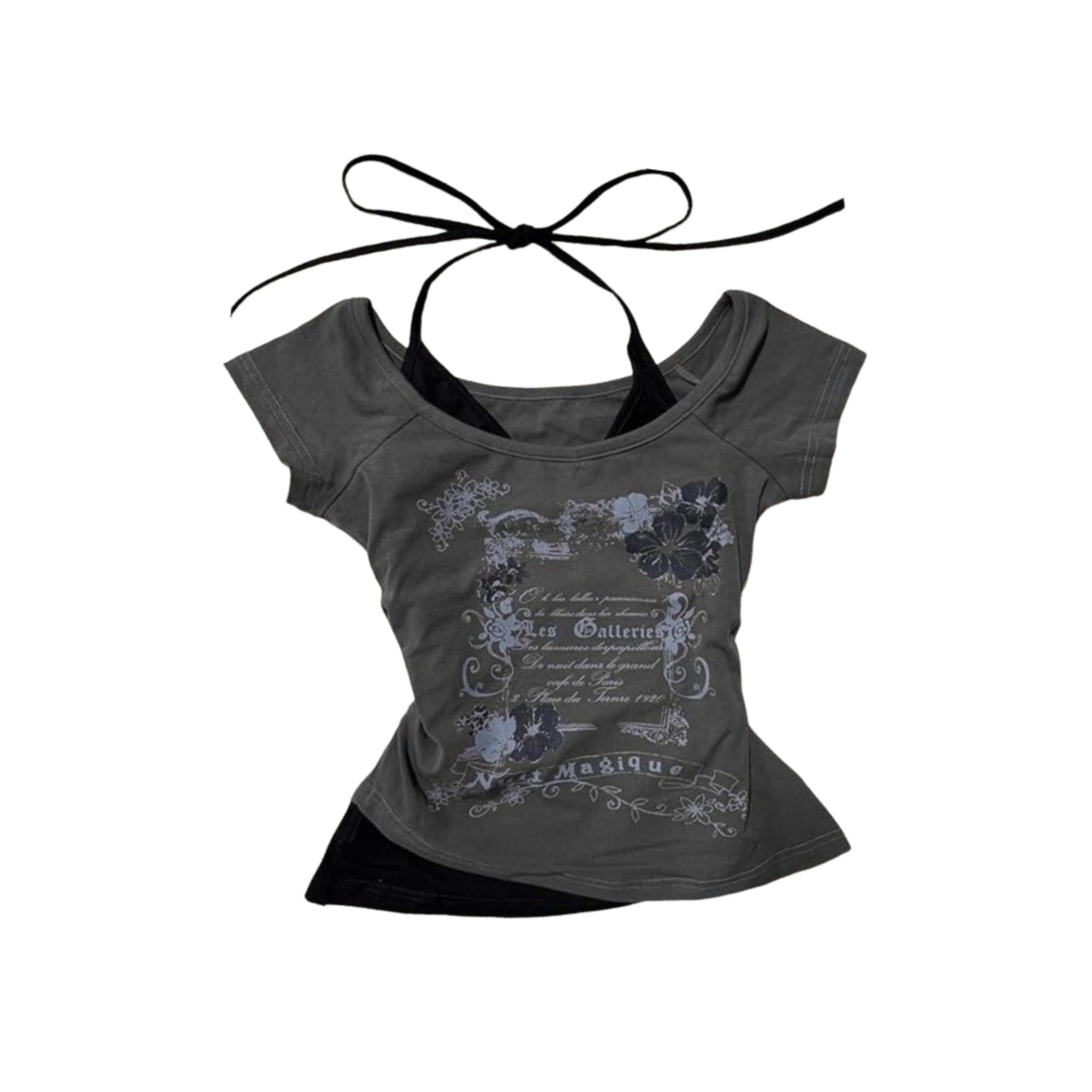 Baby Tee Y2k Women Grunge Top Emo 2000s Vintage Fake Two Piece Short ...