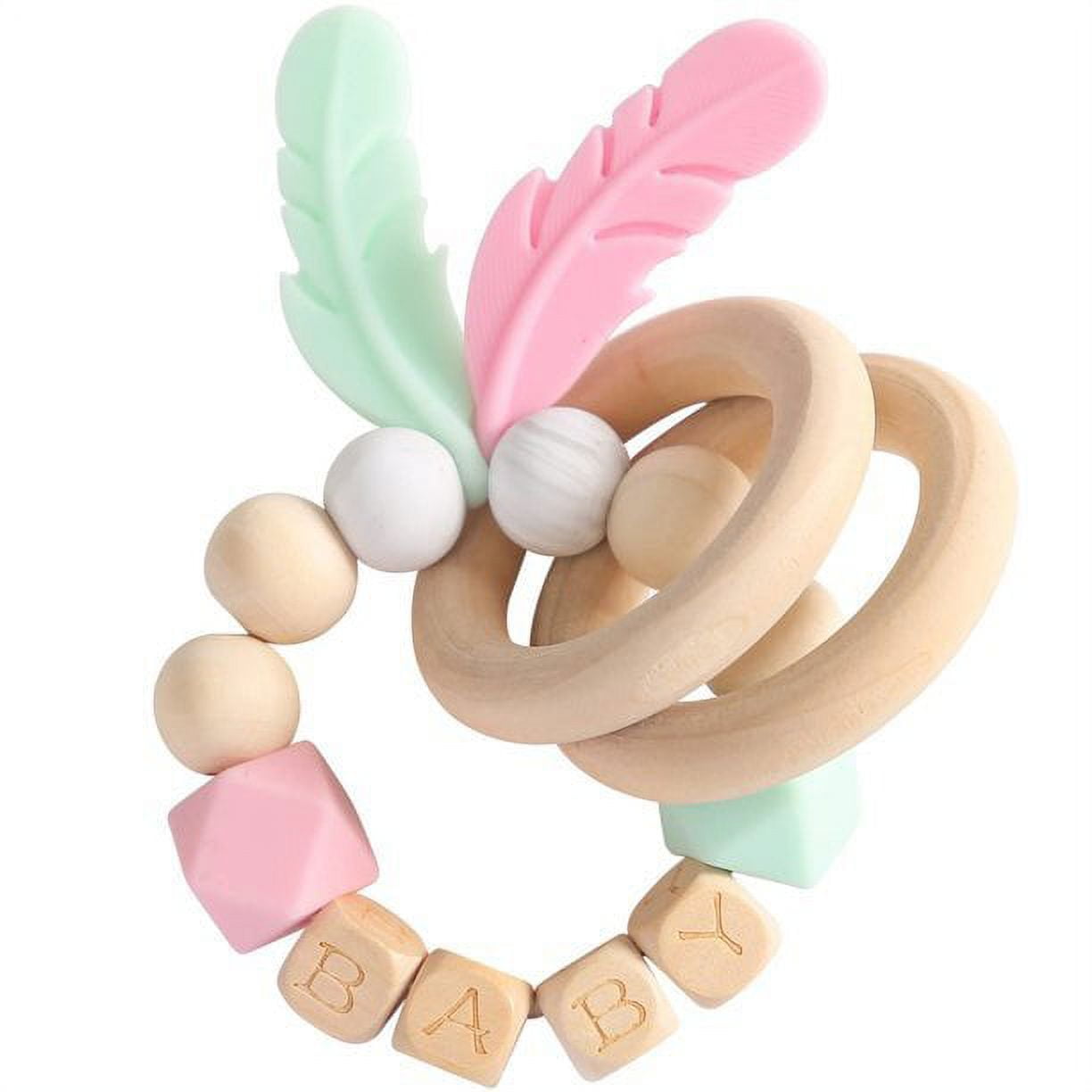 Organic Baby Teether, BPA-Free Silicone, Natural Wood, Food-Grade Beads ...