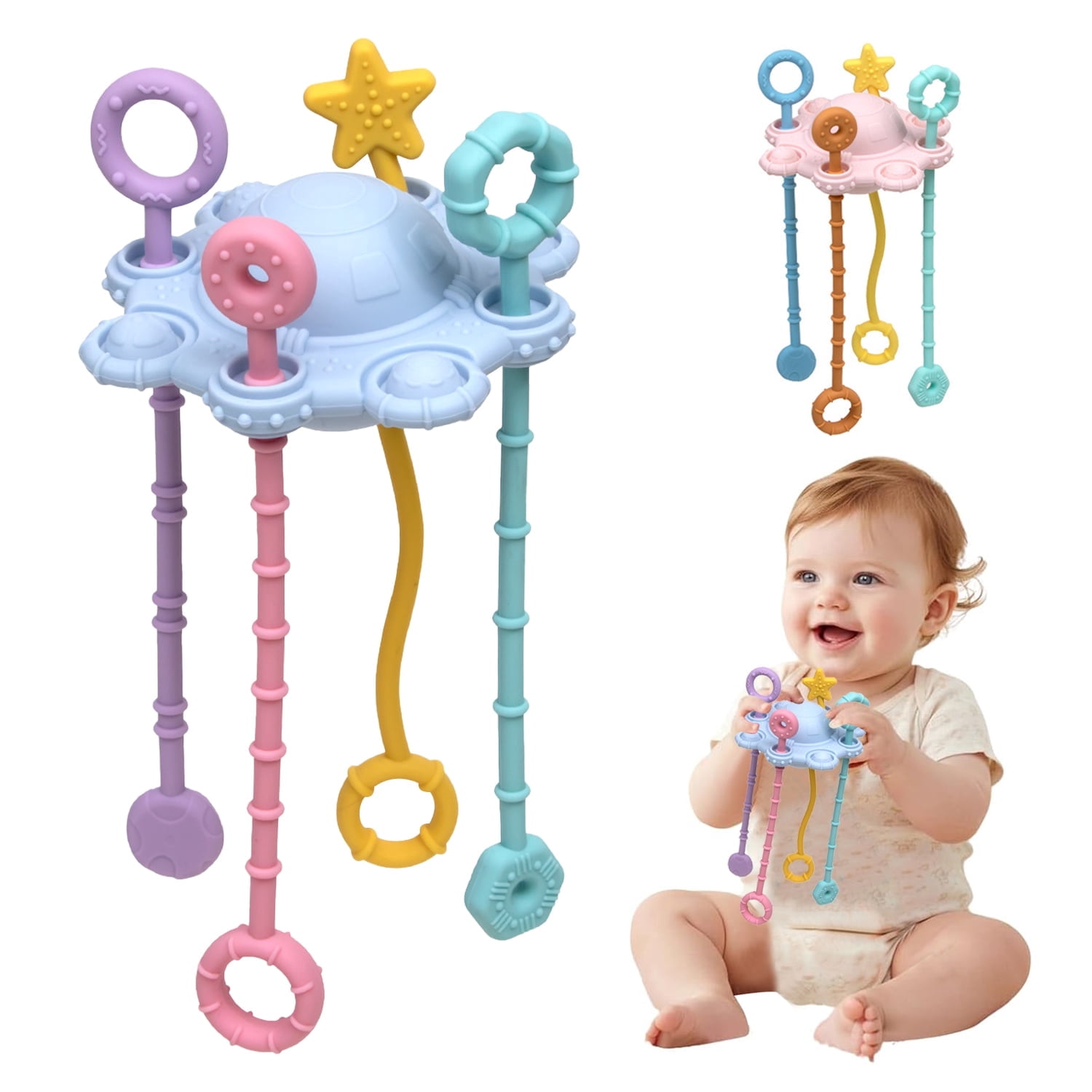 Baby Teething Toys for 3-6-9 Months, Pulling String Sensory Toys 6-12 ...