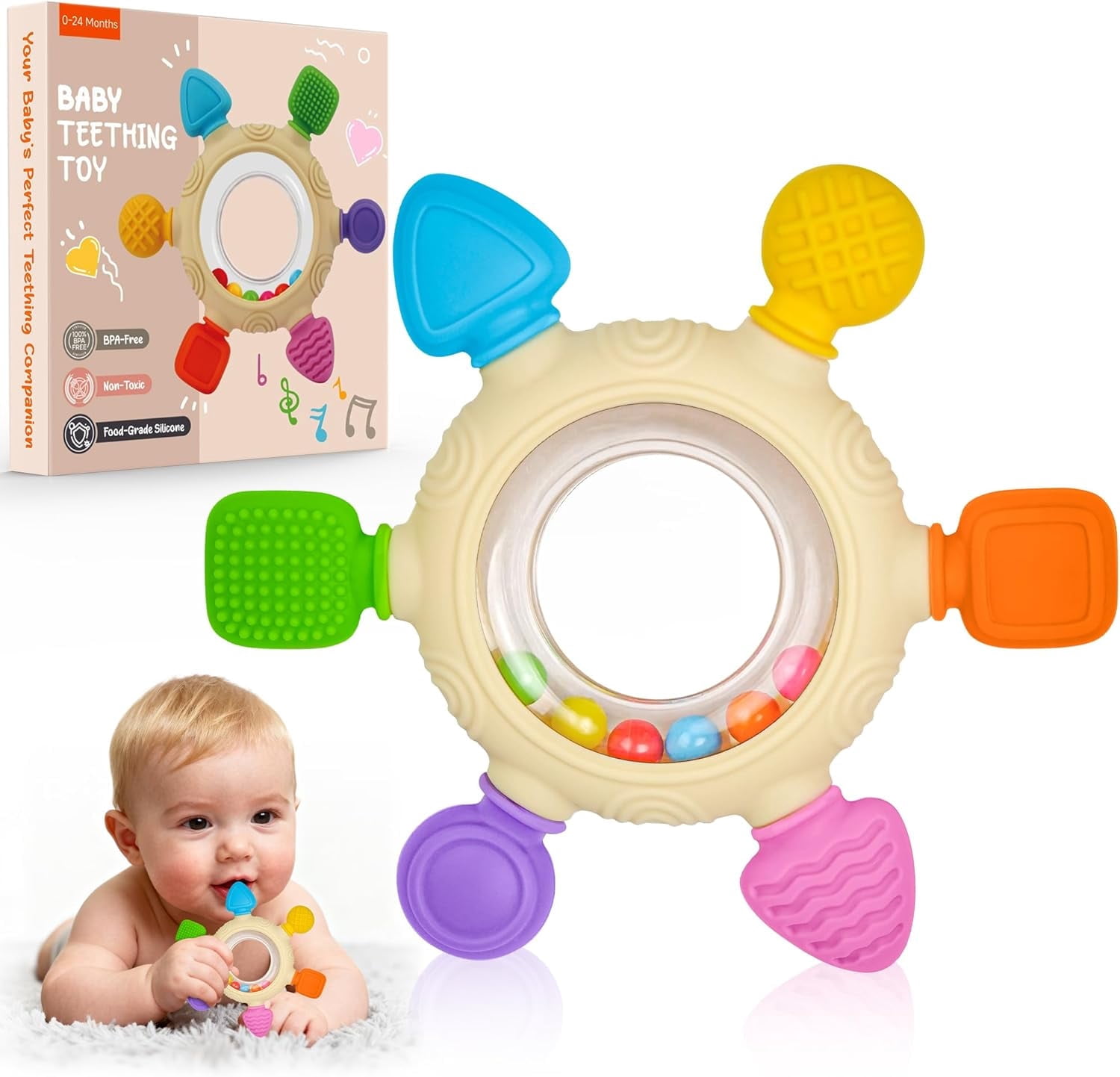 Baby Teething Toys for 3-6 6-12 Months, BPA Free Silicone Baby Teether ...