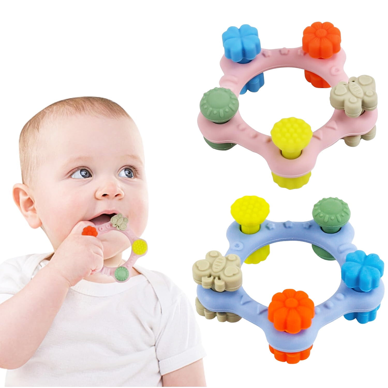 Baby Teething Toys for Babies 0-6 Months, Teether Rings Chew Toys for ...