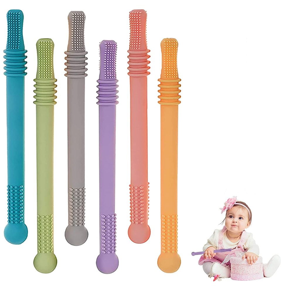 Baby Teething Tube, Silicone Baby Teething Ring Hollow Teething Straws ...