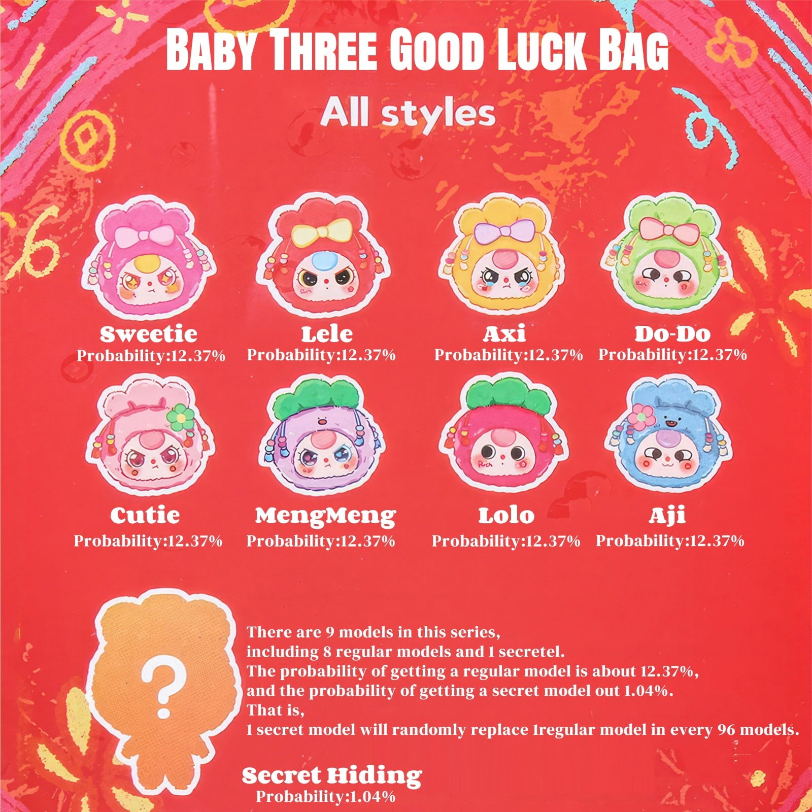 Baby Three Good Luck Bag Plush Series Blind Box - 6In Cute Baby Three ...