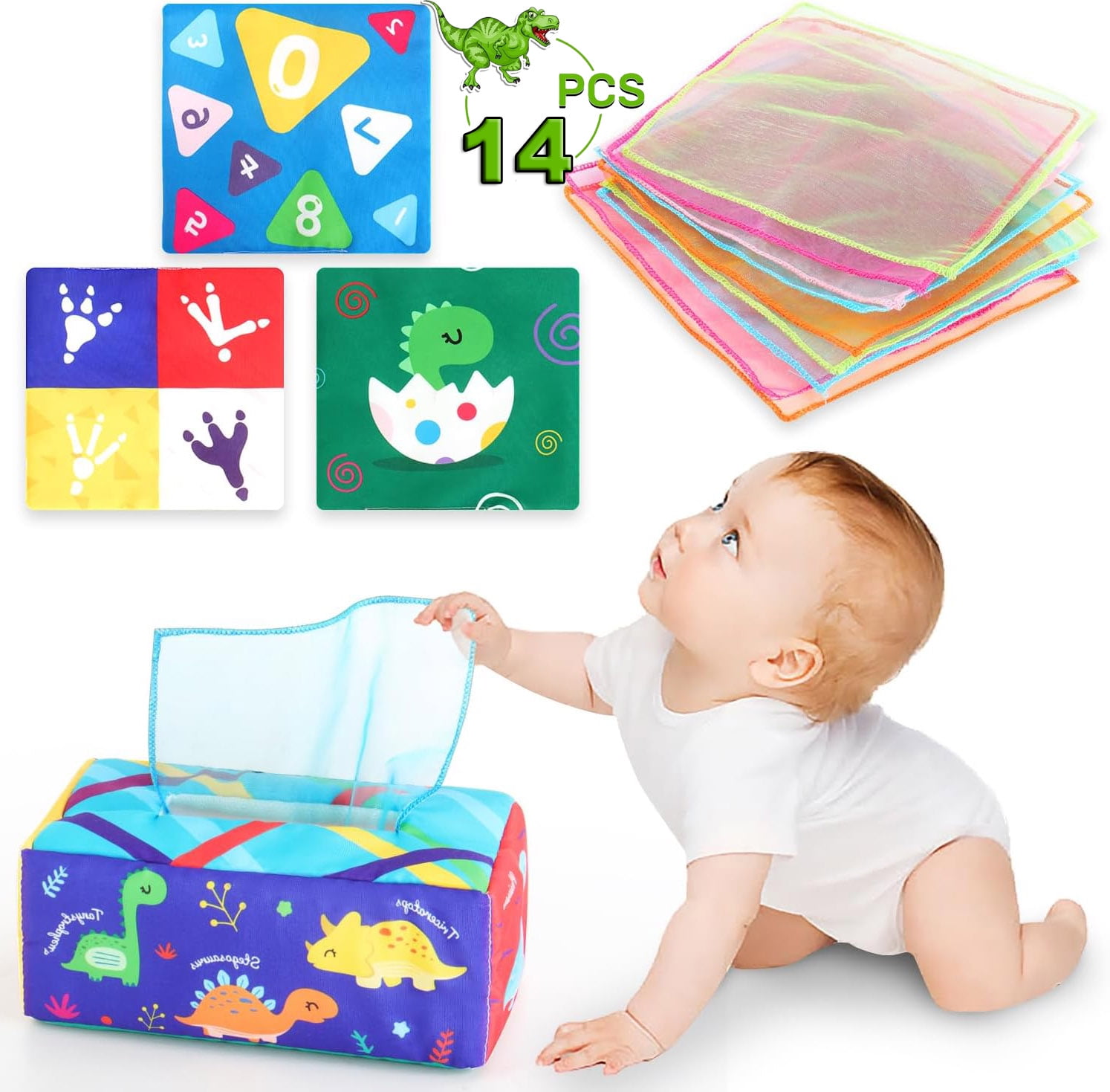 Baby Tissue Box Dinosaur Toys with Rustling Sound, Crinkle Paper ...