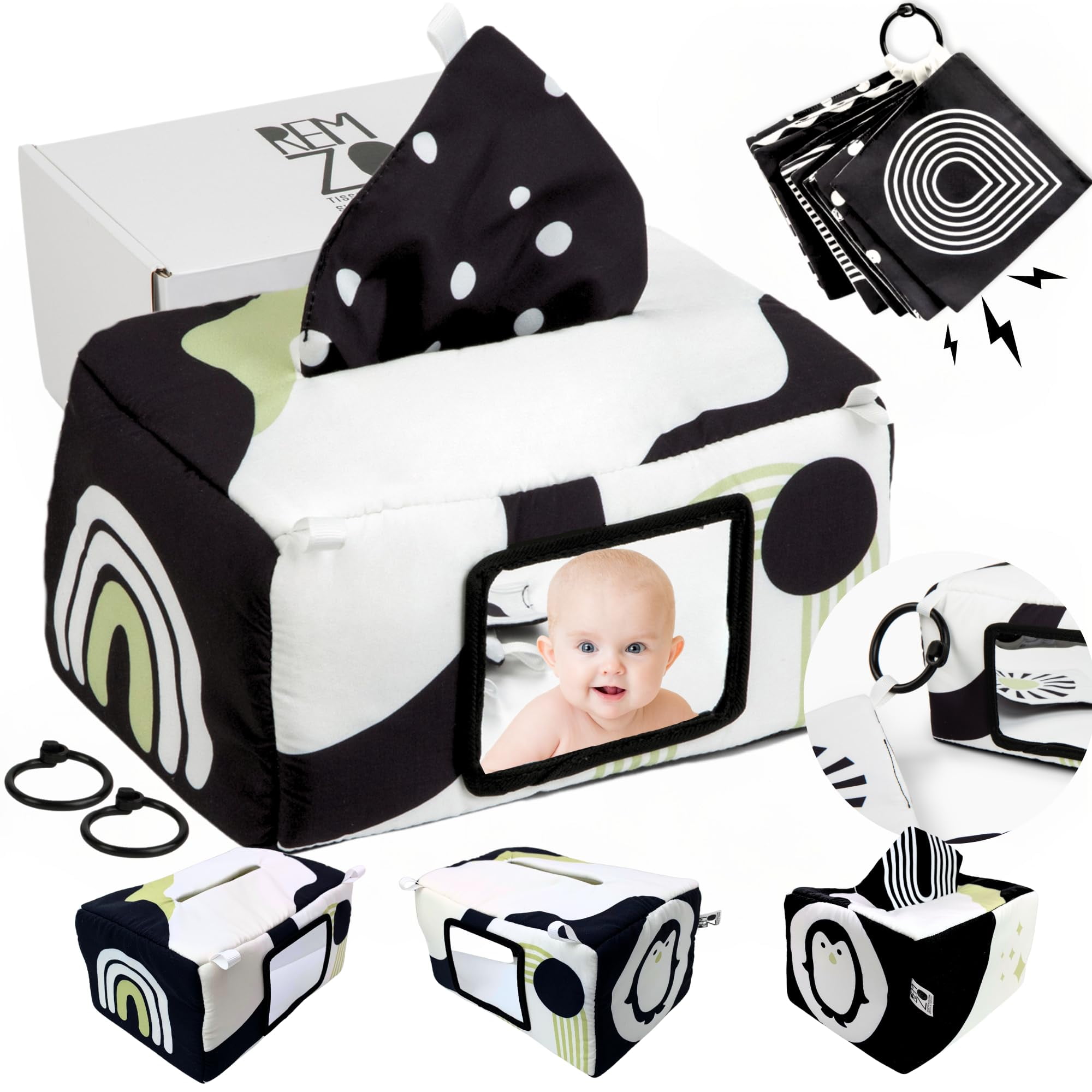 Baby Tissue Box Toy 3-In-1 W/ 10 Hanging Baby Crinkle Paper And Tummy ...