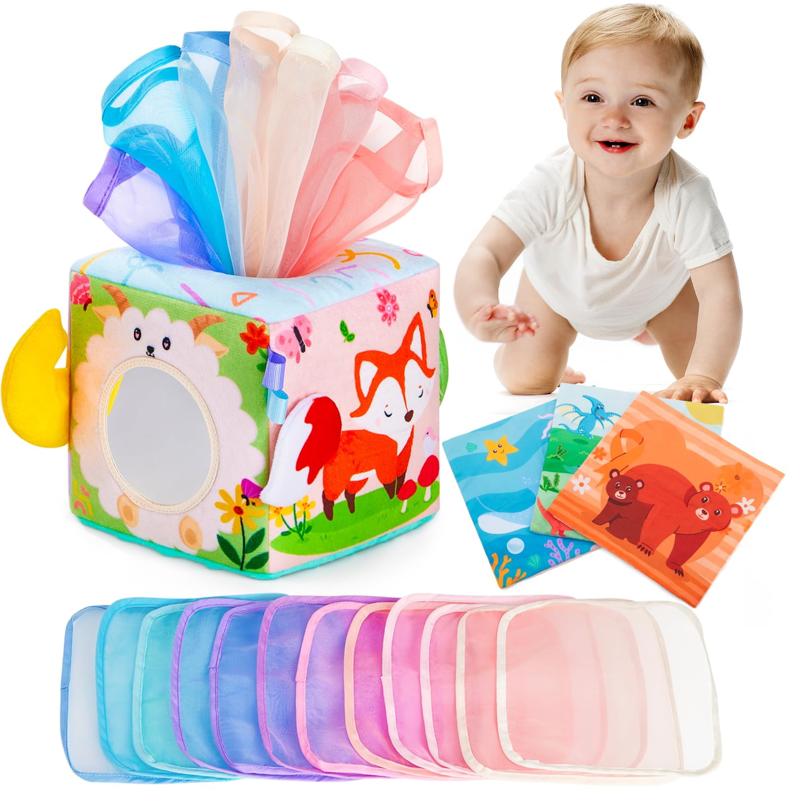 Baby Tissue Box Toy Montessori Toys For Infant 6,9,12,18 Months Sensory ...