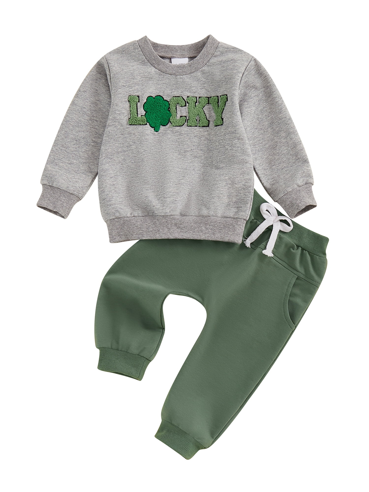 Baby Toddler Boy 2Pcs Spring Outfit 0 6 12 18 24 Months 2T 3T Long Sleeve Shamrock Embroidery ...