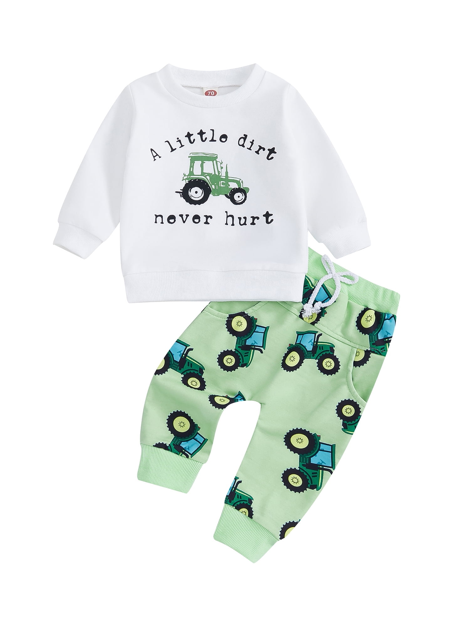 Baby Toddler Boy Pants Outfits 0 6 12 18 24 Months 2T 3T Long Sleeve Dirt Tractor Print Pullover ...