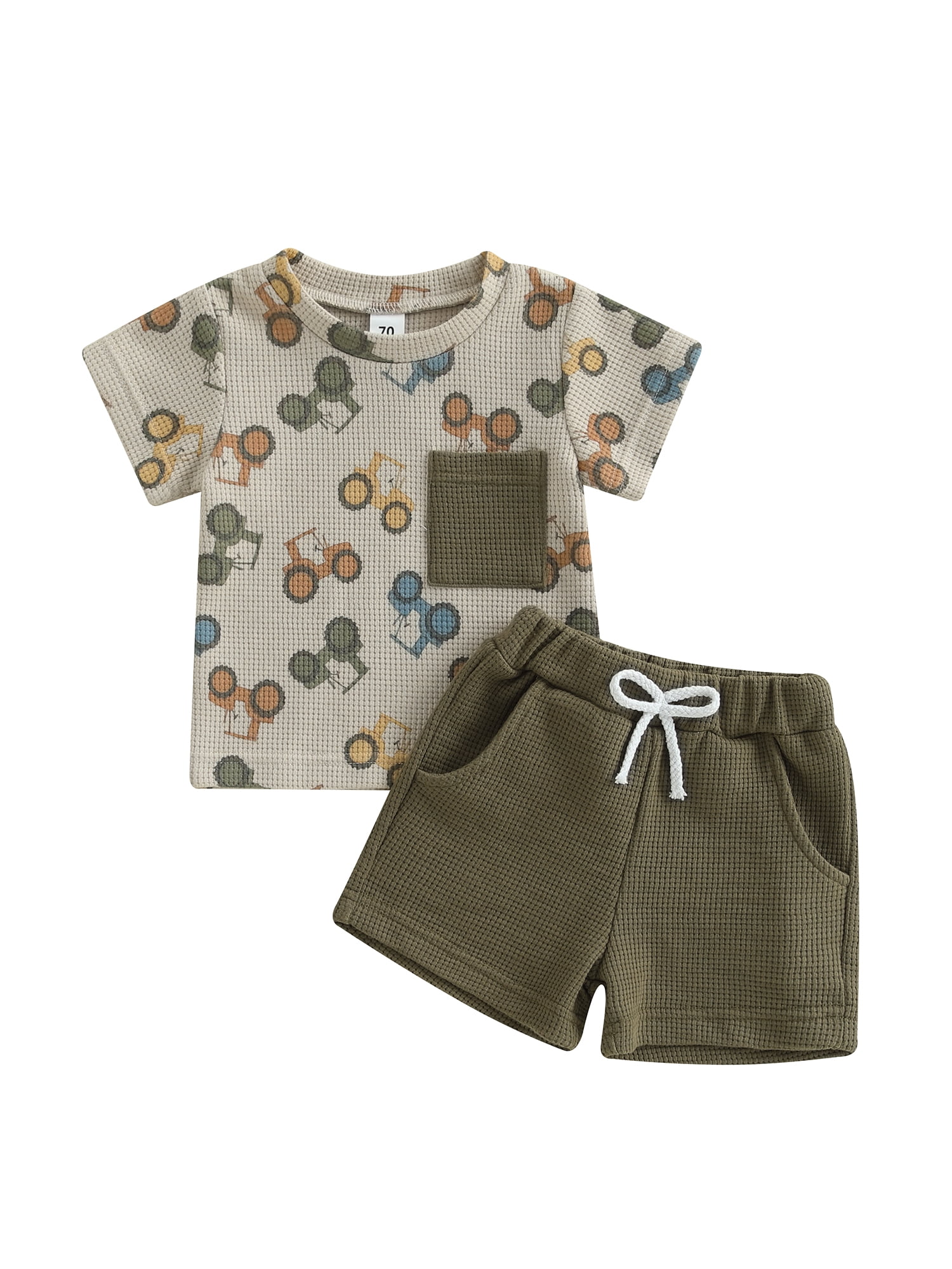 Baby Toddler Boy Summer Outfit 6 12 18 24 Months 2T 3T Waffle Tractor ...