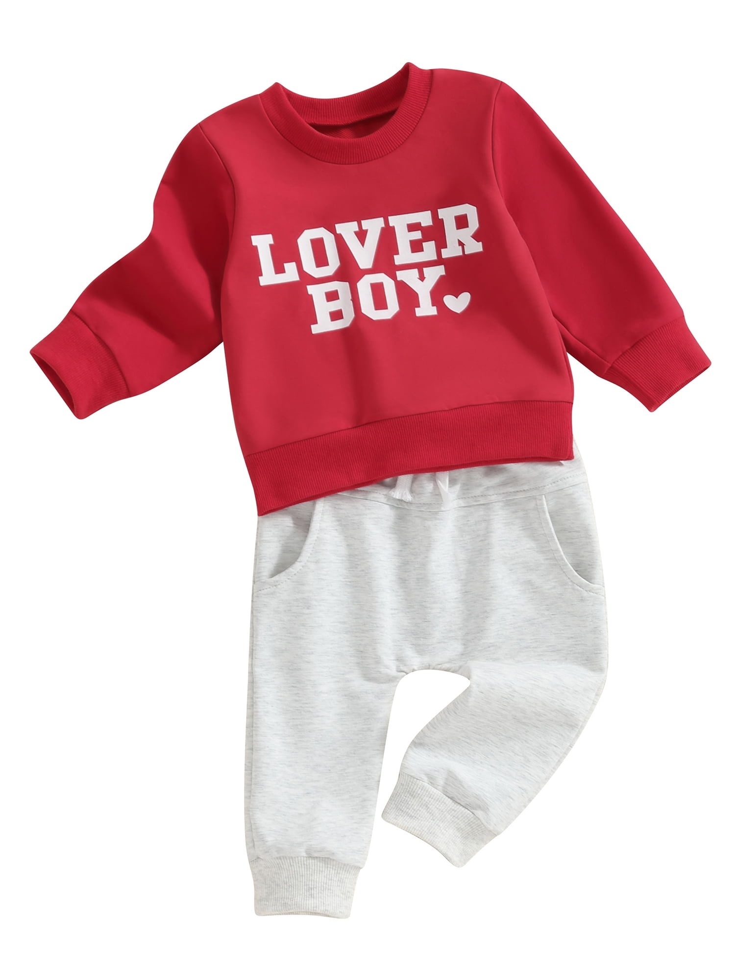 Baby Toddler Boy Valentine’s Day Outfits 6 12 18 24 Months 2T 3T Long Sleeve Sweatshirt + Solid ...
