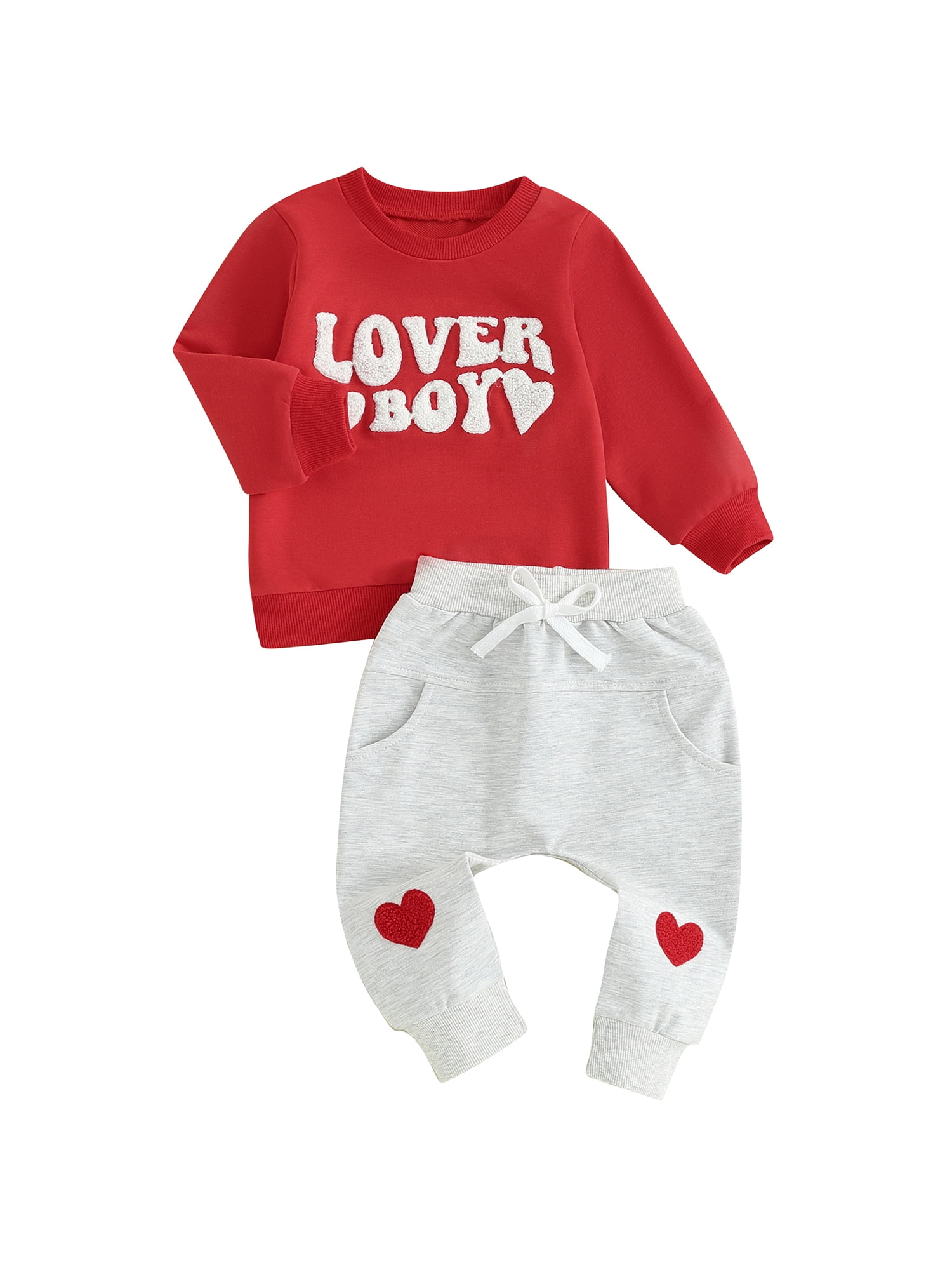 Baby Toddler Boy Valentine's Day Outfits Sets 6 12 18 24 Months 2T 3T Letter Embroidery Long ...