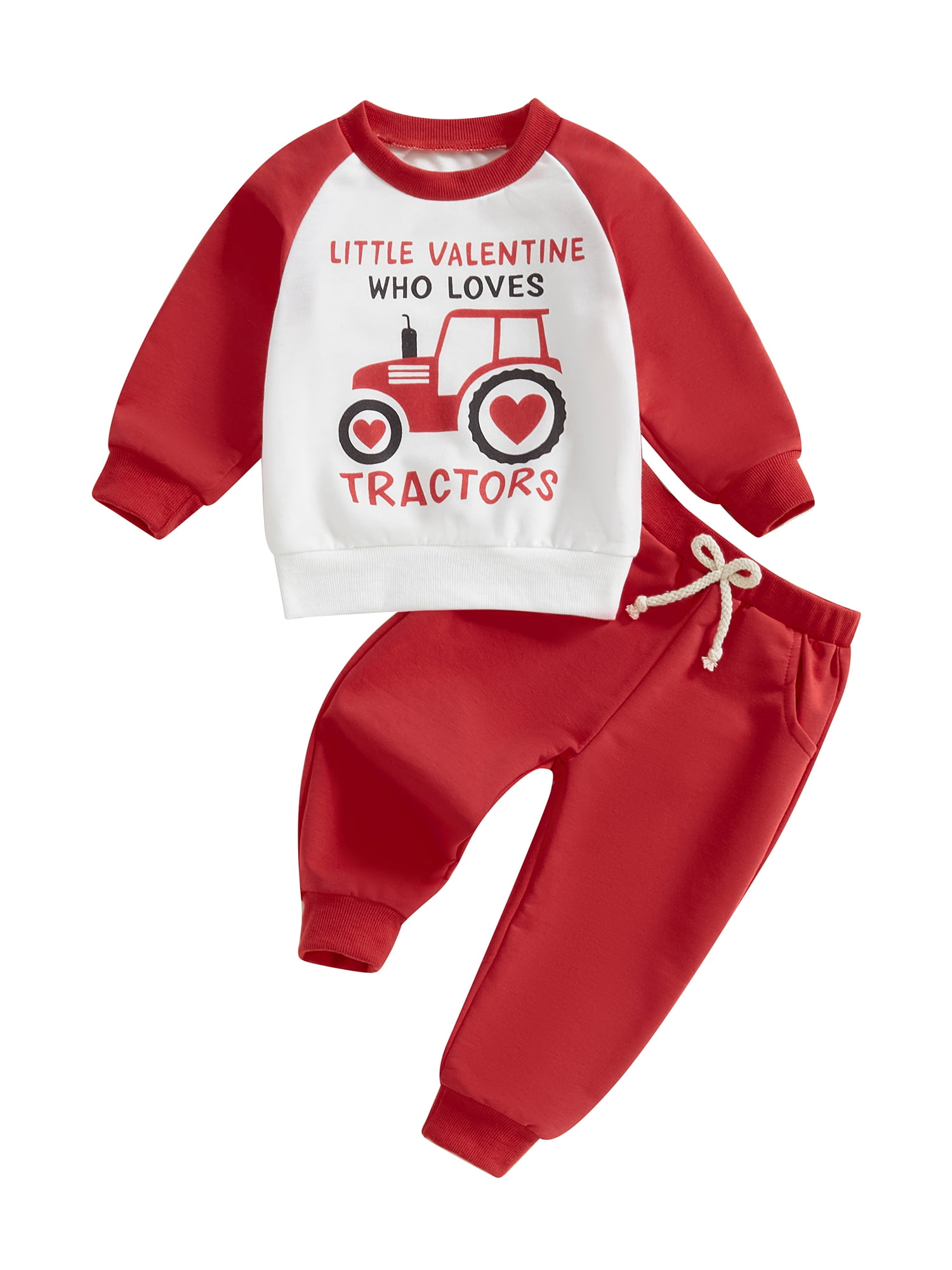 Baby Toddler Boy Valentines Outfit 6 12 18 24 Months 2T 3T 4T Tractor Letter Print Long Sleeve ...