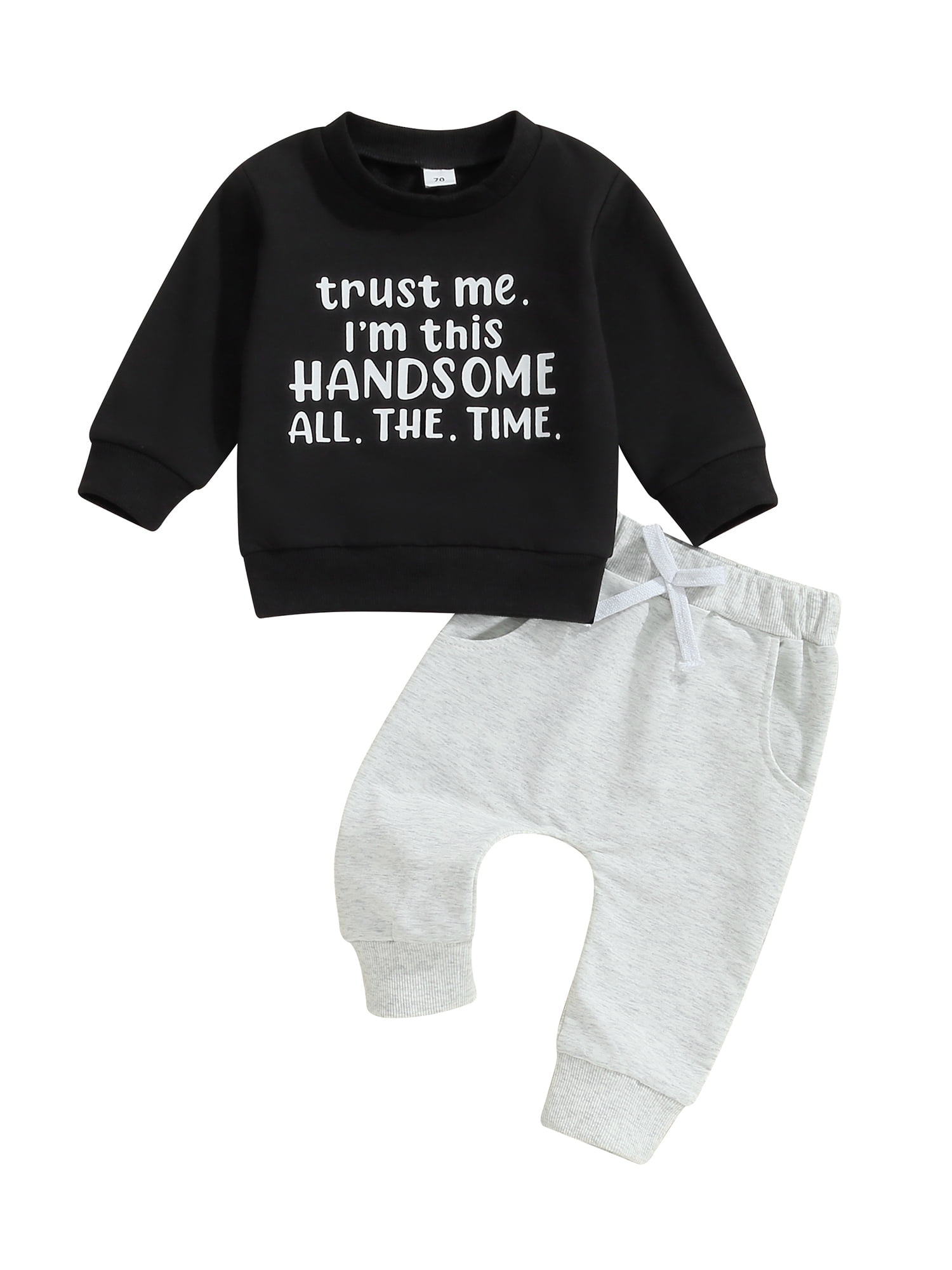 Baby Toddler Boys Pants Clothing Set, Long Sleeve Crew Neck Letters ...