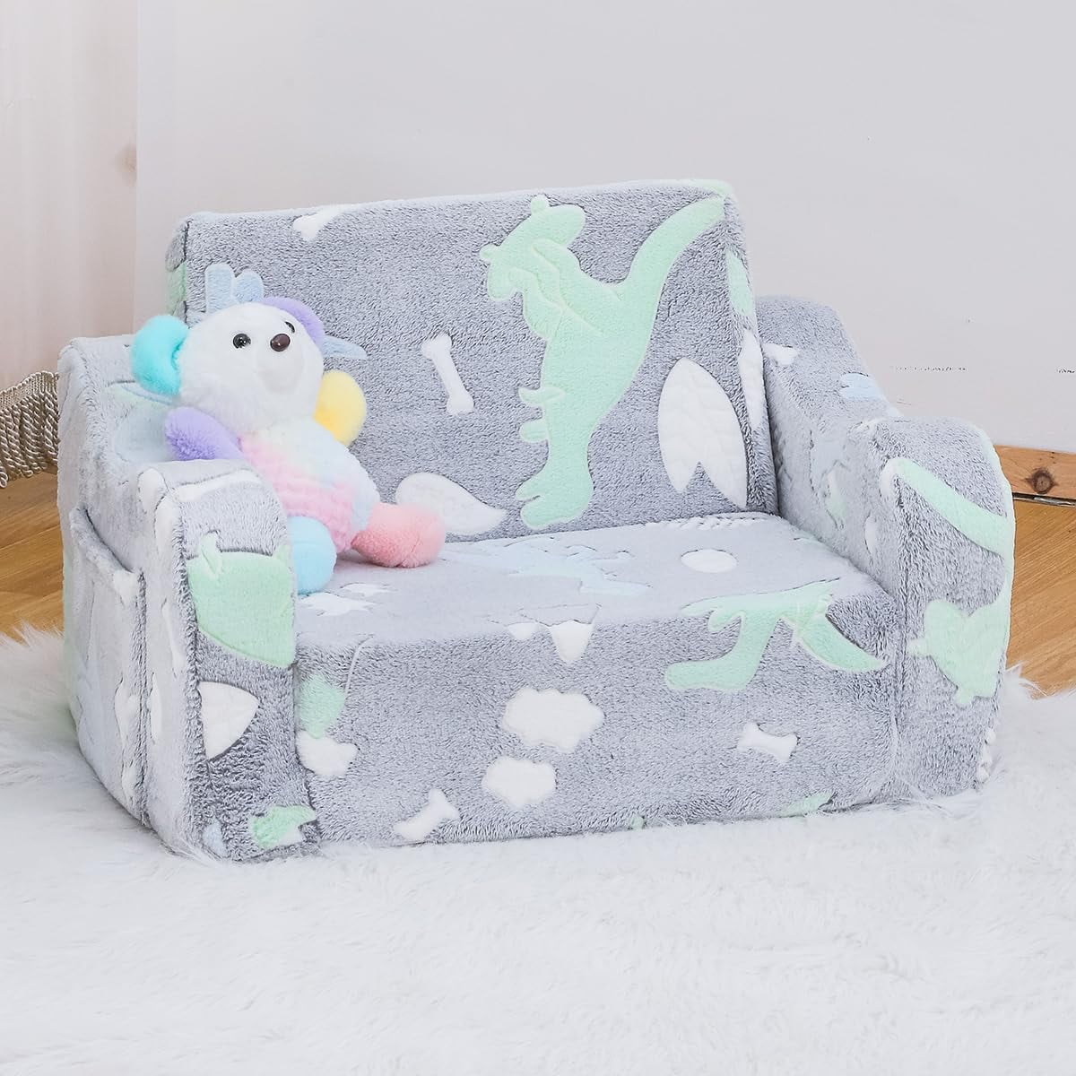 Baby Toddler Couch Chair Kids Foldable 2-in-1 Toddler Fold Out Couch ...