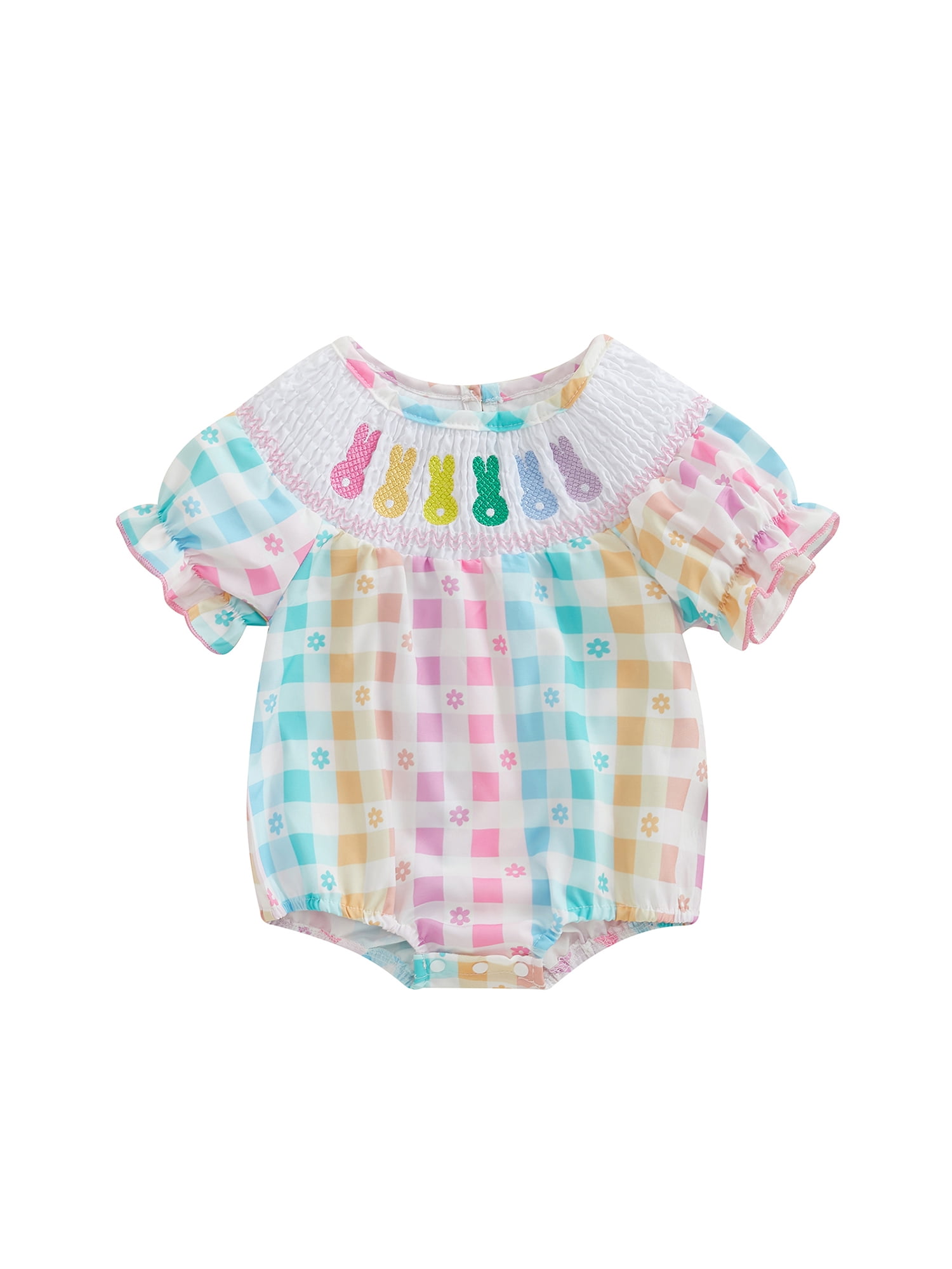 Baby Toddler Girl Easter Romper 3 6 12 18 Months Short Sleeve Checkered ...