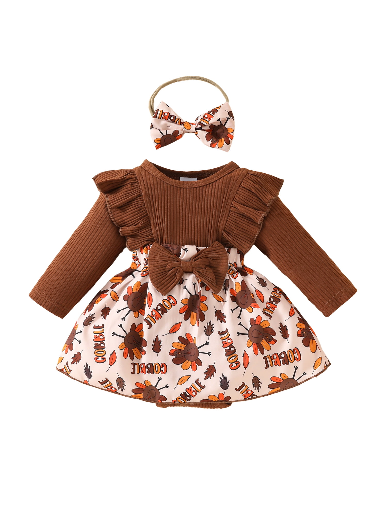 Baby Toddler Girl Thanksgiving Romper Dress 0 3 6 9 12 18 Months Long Sleeve Turkey Print Skirt ...