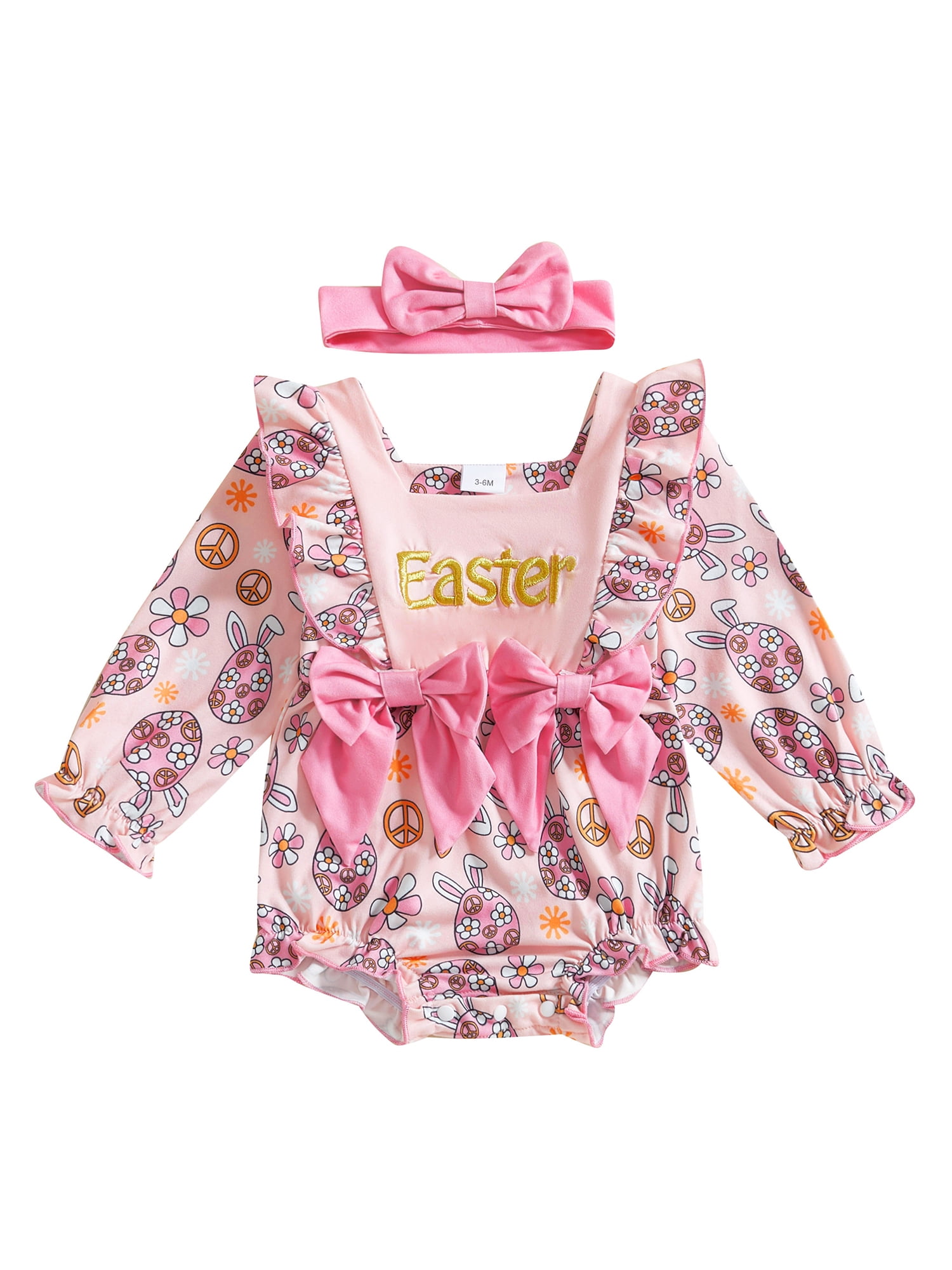 Baby Toddler Girls Easter Outfits 3 6 12 18 Months Bows Bunny Print ...