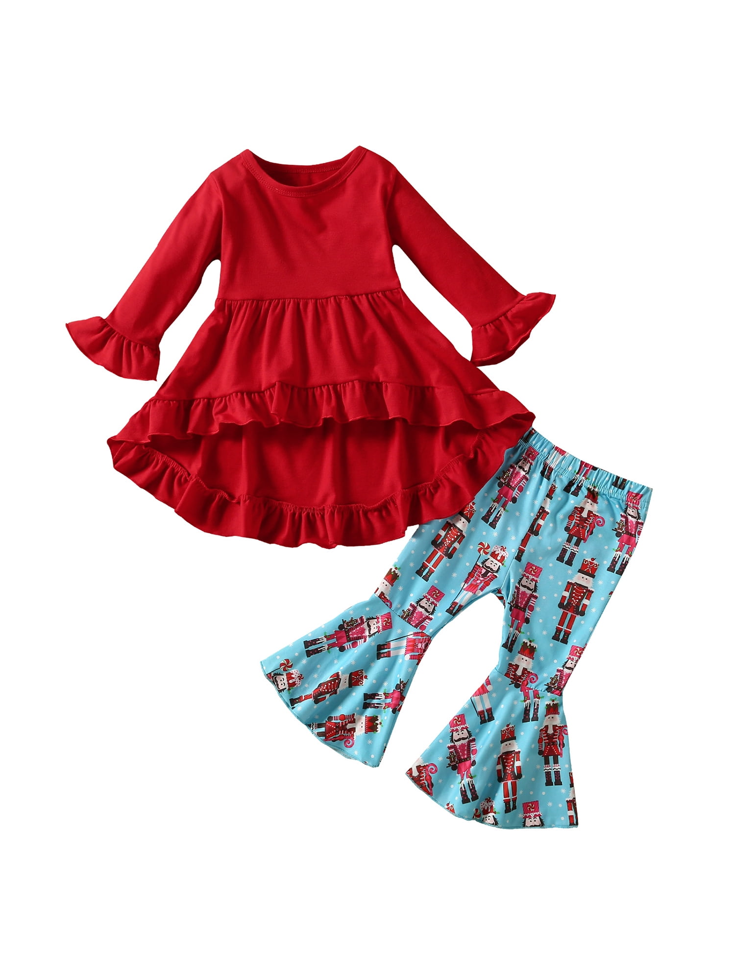 Baby Toddler Girls Fall Clothes Long Sleeve Ruffle Top and Cartoon ...