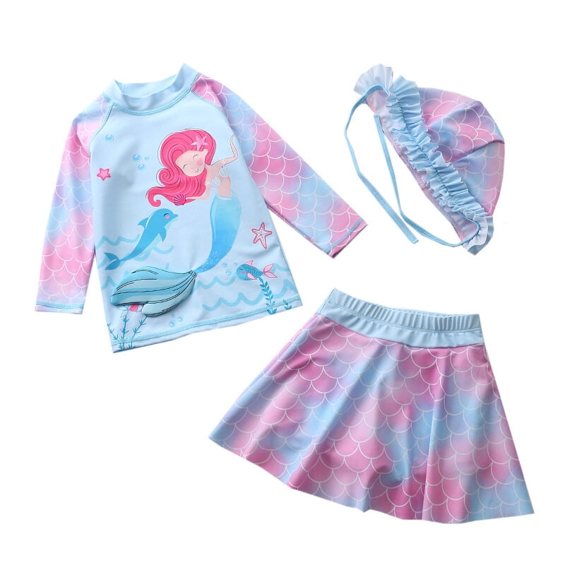 Baby/Toddler Girls Mermaid Swimsuit Rashguard Set Long Sleeve UPF 50+ ,CM25-7YT Size 7T ...